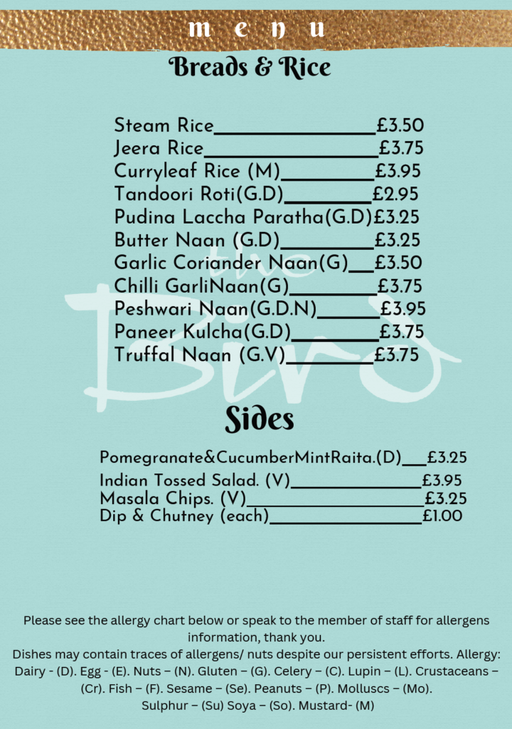 Menus - The Bird - British Indian Restaurant