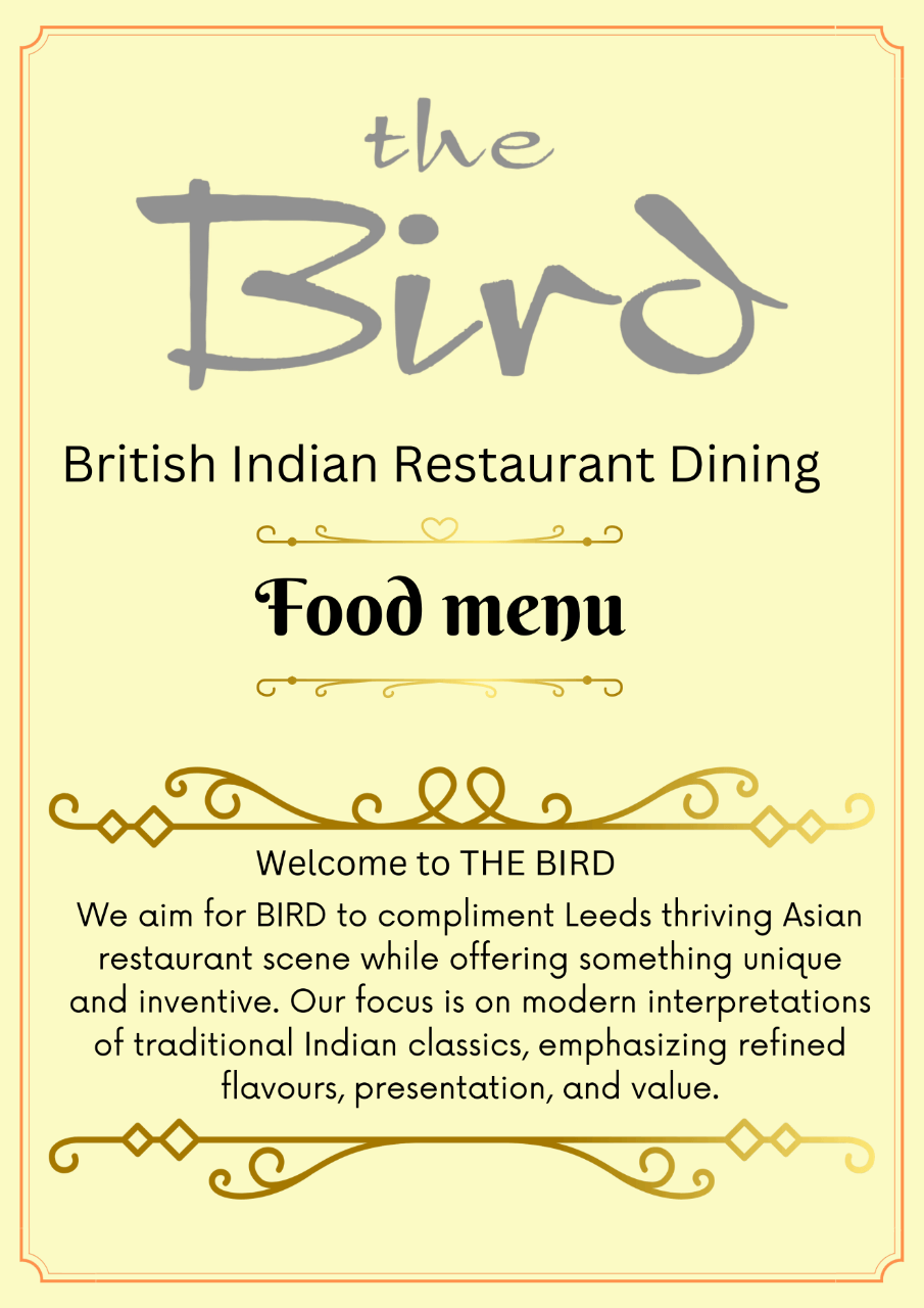 Menus - The Bird - British Indian Restaurant